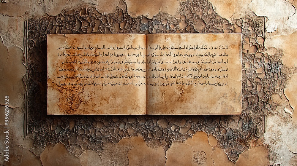 Ancient Arabic Calligraphy on Aged Book Pages Stock Photo | Adobe Stock
