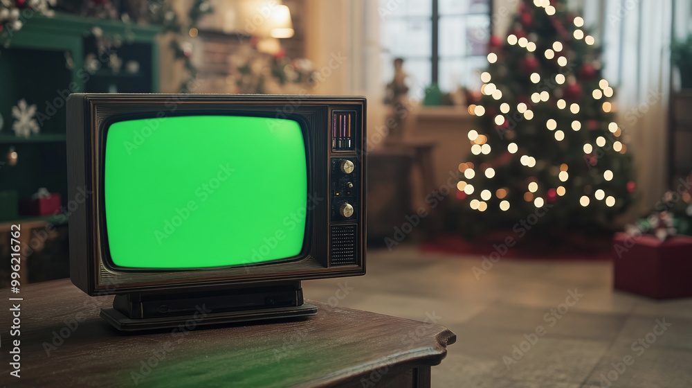 classical television green screen monitor with chroma key tv winter ...