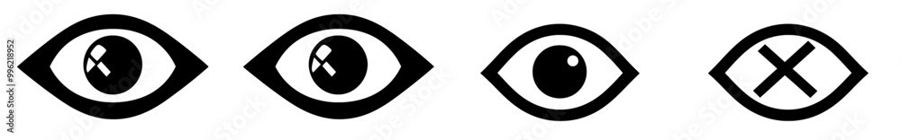 A set of eye icons with a see and unsee sign. An eye icon set with a ...