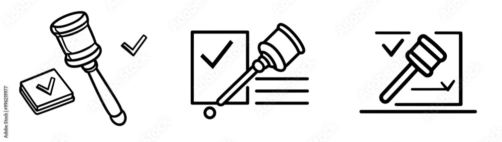 Icon depicting a gavel and checkmark, representing legal approval in ...