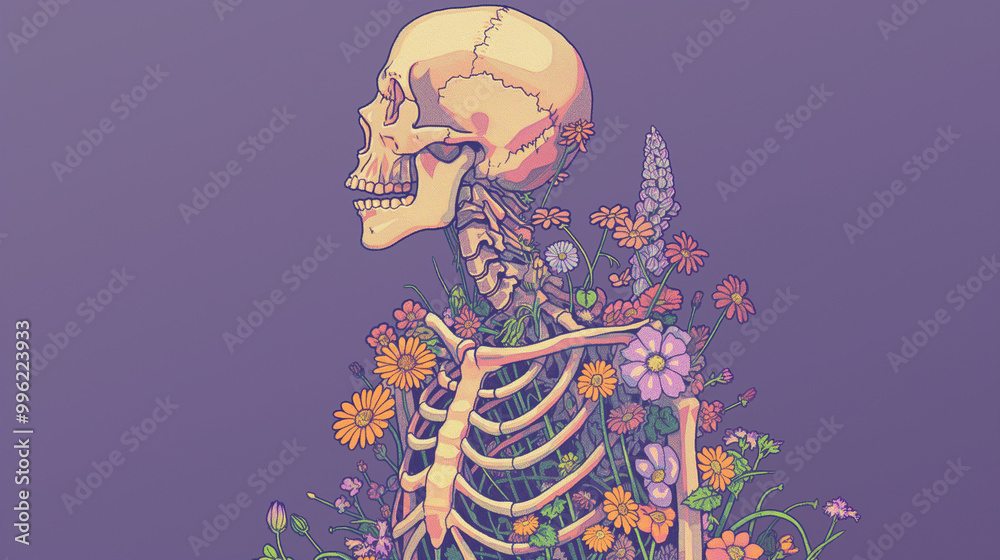 anatomical drawing of the inside body with flowers growing out from all ...
