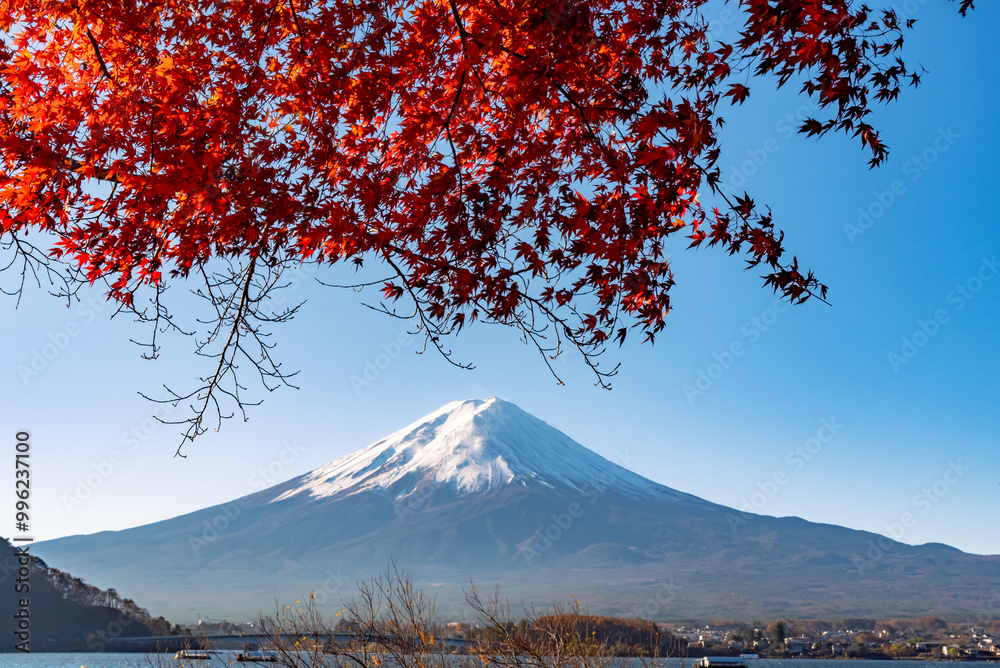 Mount Fuji, the iconic symbol of Japan, during the season of autumn ...