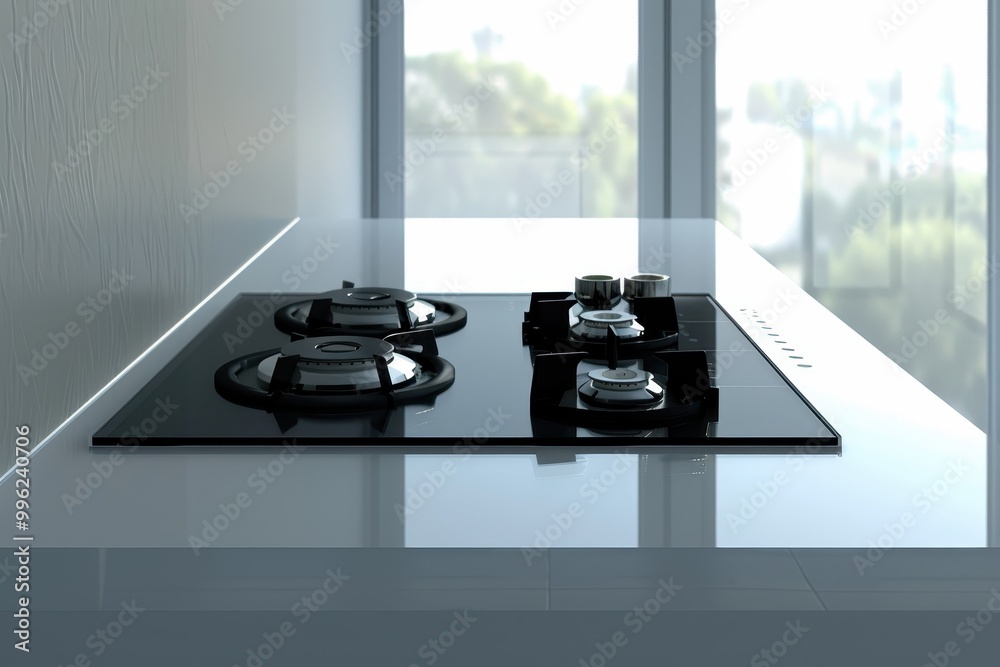 Modern black glass gas stove with wok burner auto ignition cast iron ...