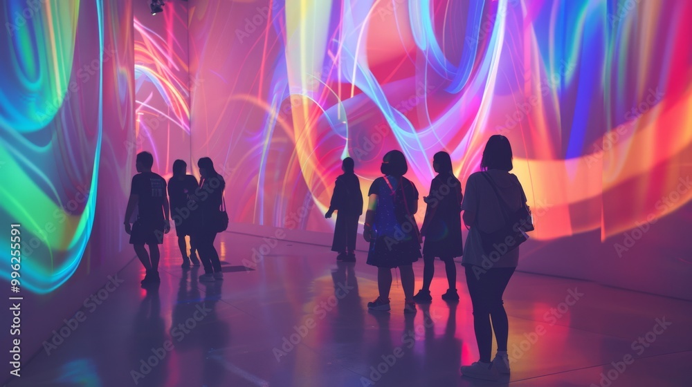 Visitors interact with an immersive art installation, embracing the ...
