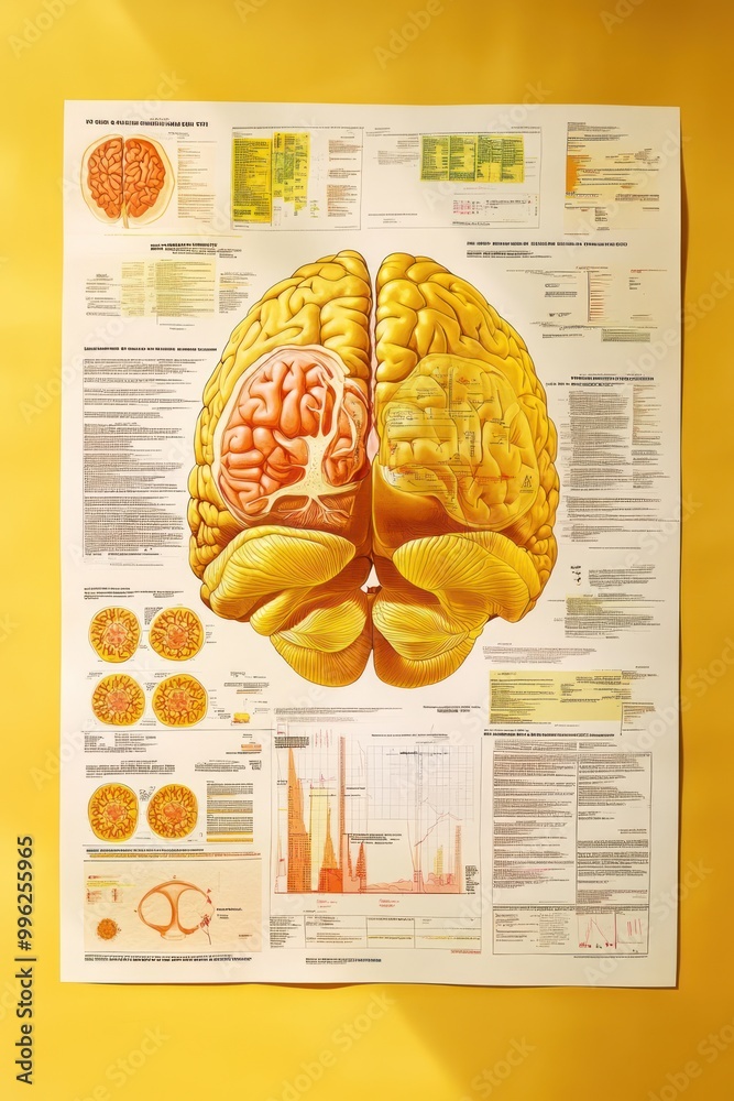 Infographic illustrating the human brain with various diagrams and ...