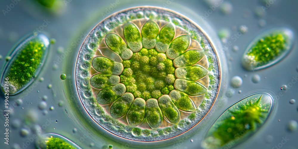 Zoom microorganism algae cell under a microscope, microscopic, organism ...