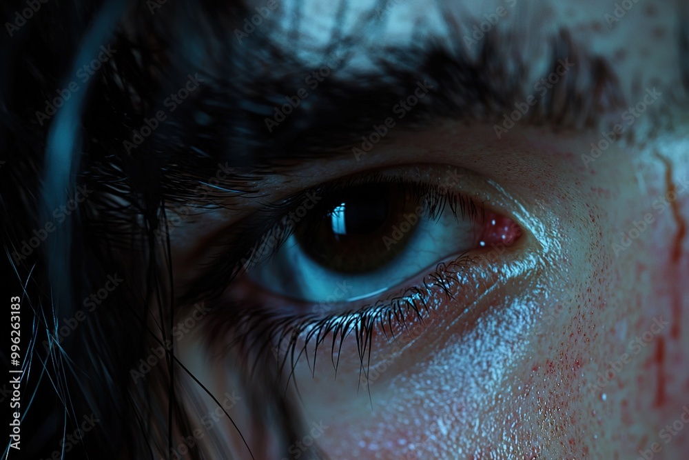 Depressed woman face closeup. Depression, self-harm, and suicidal ...