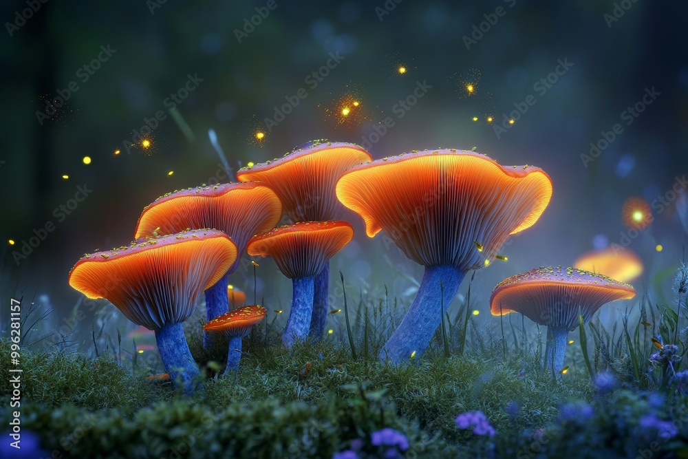 The mushroom light and background are stock images. Generating forest ...