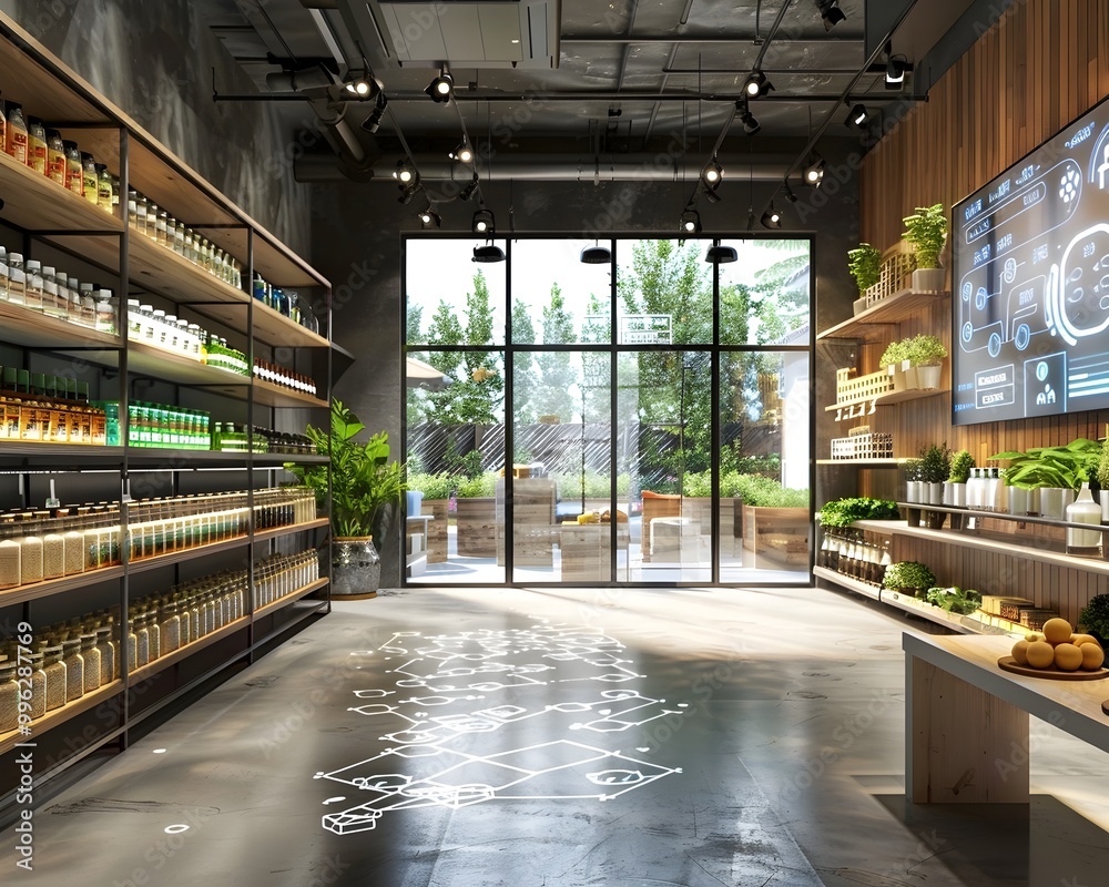 Sustainable Retail Store with Smart Shelves Displaying Real Time ...