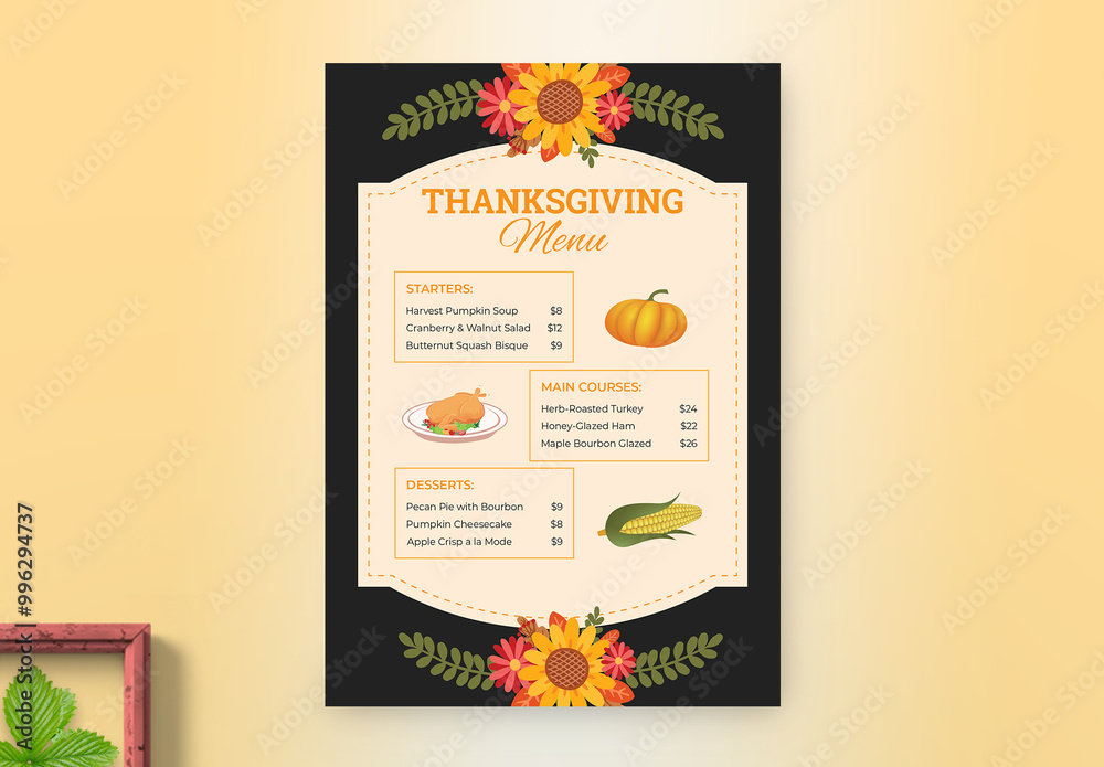 Modern Thanksgiving Food Menu Flyer Layout Stock Template | Adobe Stock
