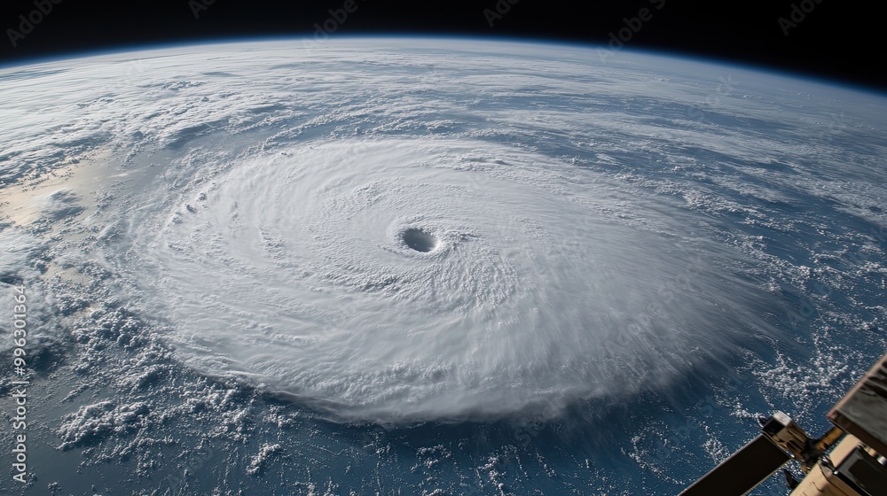 Satellite view of a huge spiral hurricane. Powerful forces of nature ...