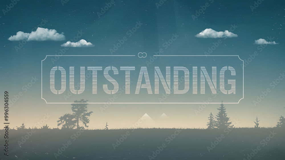 Silhouette trees and mountains against a blue sky with the word ...