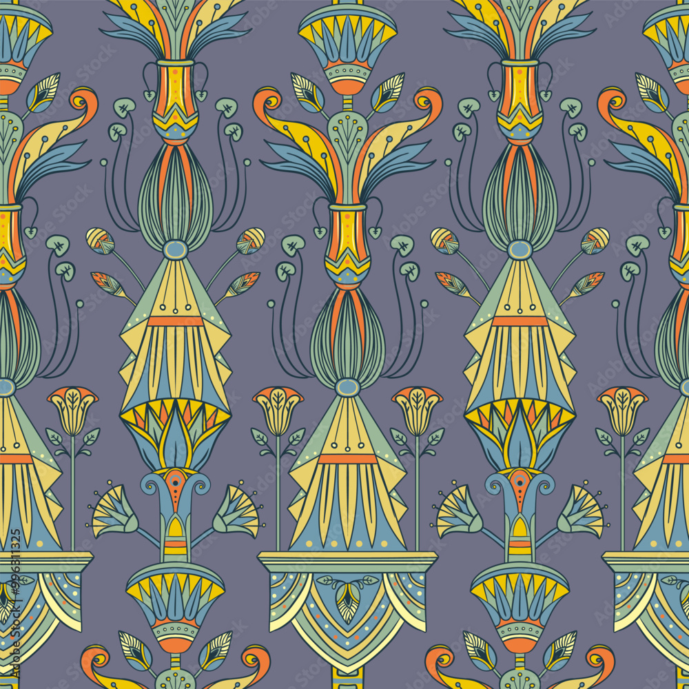 Seamless vector pattern of ancient Egyptian lotus flower. Repeating ...