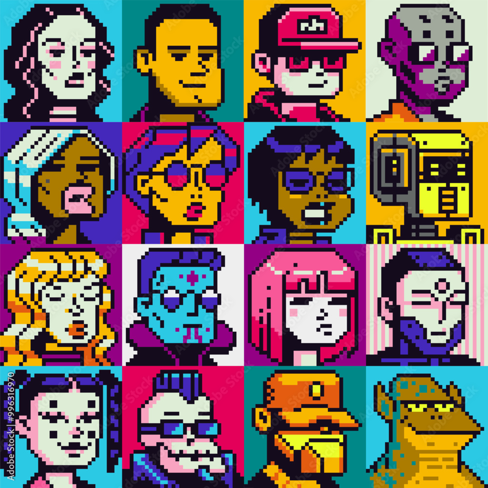 People character set, man, woman pixel art flat style, girl, guy ...