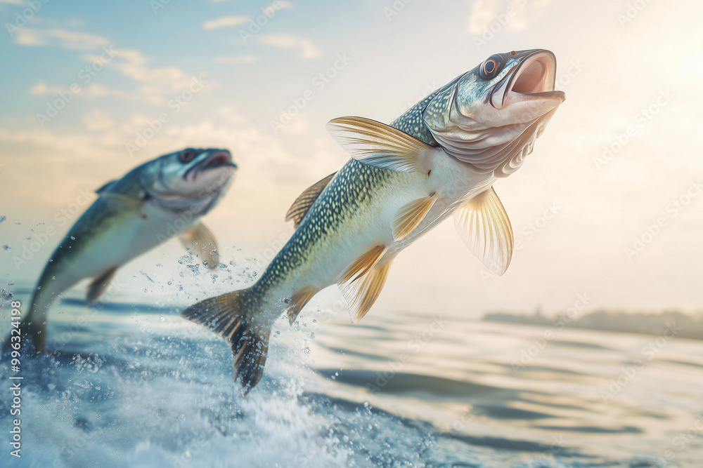 Selective focus fish out of water on the surface of the sea, Flying ...