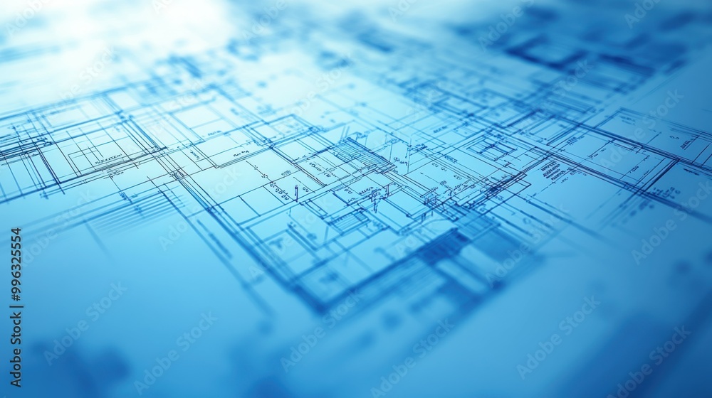 Realistic photo of a blueprint drawing, zoomed in on intricate design ...