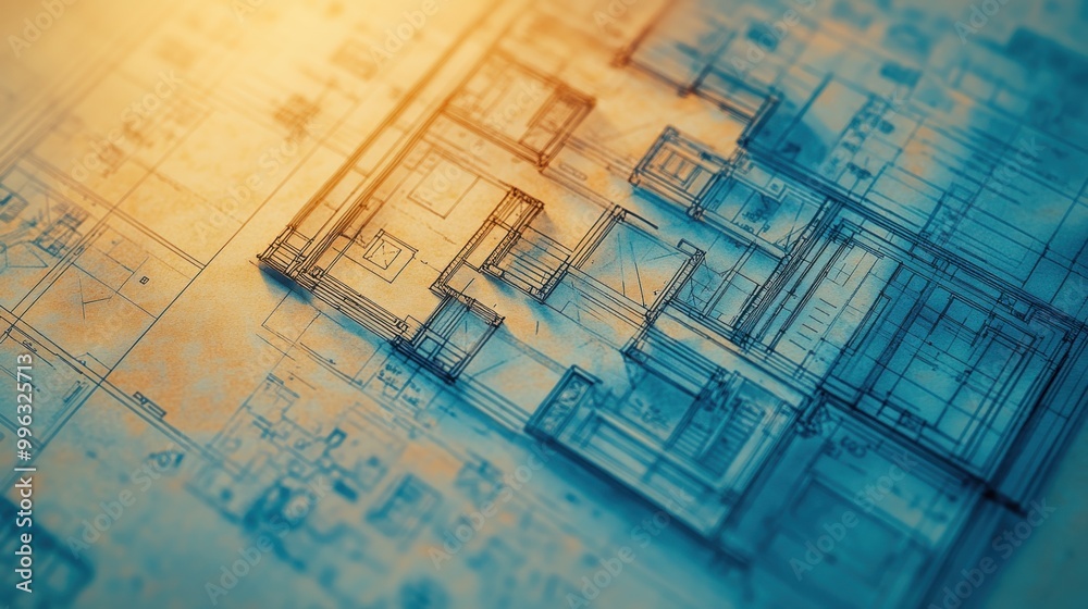 A detailed, close-up photo of a blueprint drawing showing cross ...