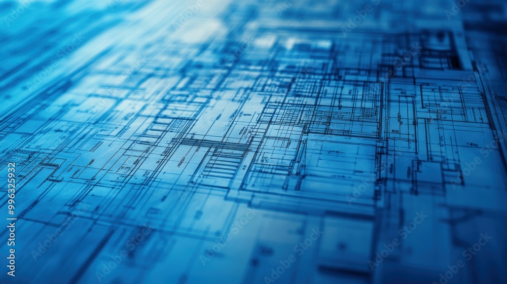 A close-up photo of a highly detailed blueprint drawing for a multi ...