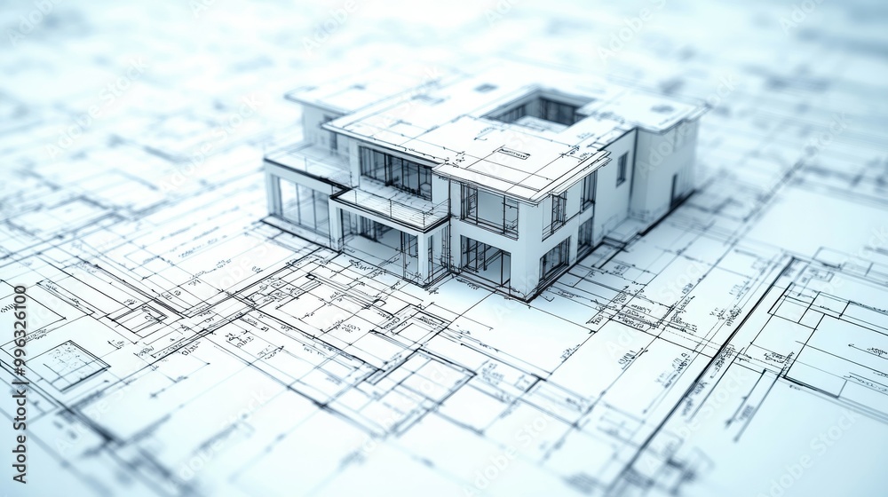 A close-up, realistic photo of a detailed construction blueprint ...