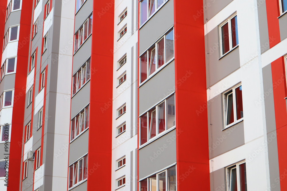 Modern high-rise buildings close-up windows of the house. Multi-storey ...