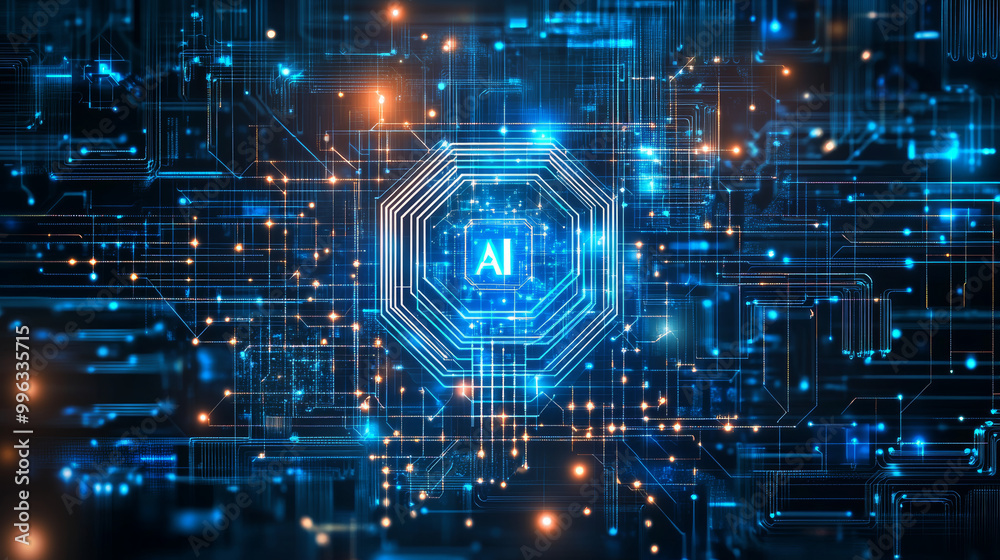 Artificial Intelligence logo set against a futuristic technology ...
