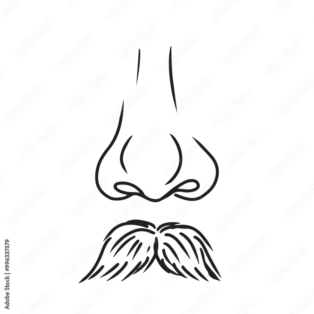 Beautiful nose and moustache as symbol of man face in black isolated on ...