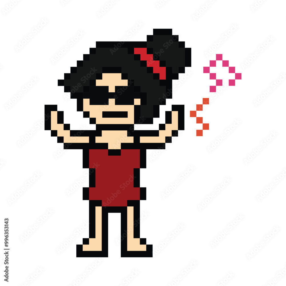 Cute pixel cartoon one piece character woman bikini swimming suit game ...