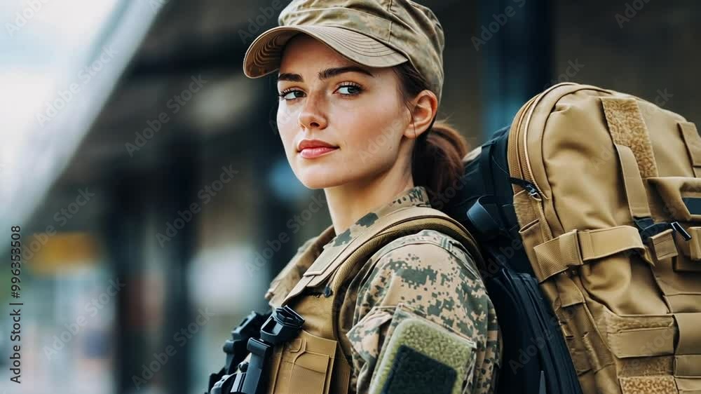 Young Female Soldier Prepares for Deployment at Military Base ...