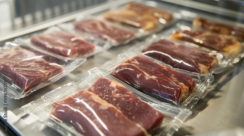Lab grown meat samples meticulously packaged and prepared for sale ...