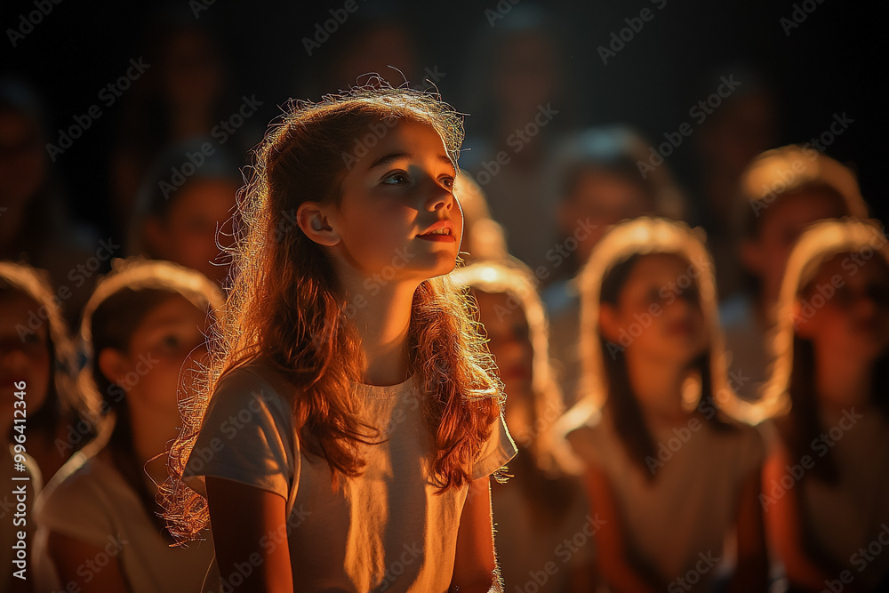 Students participating in a school talent show, performing on stage ...