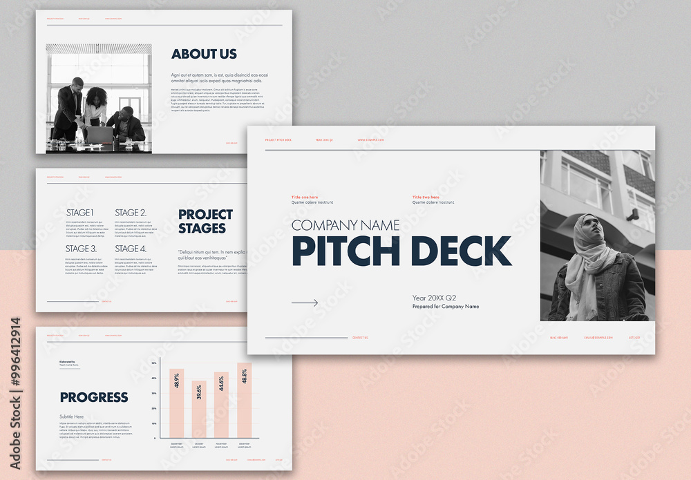 Interactive Pitch Deck with Salmon Accents Stock Template | Adobe Stock