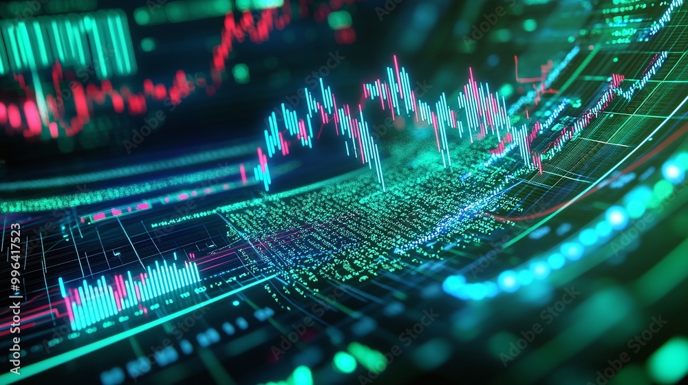 Dynamic Digital Stock Market Graph With Vibrant Colors Showcasing Data Trends And Fluctuations
