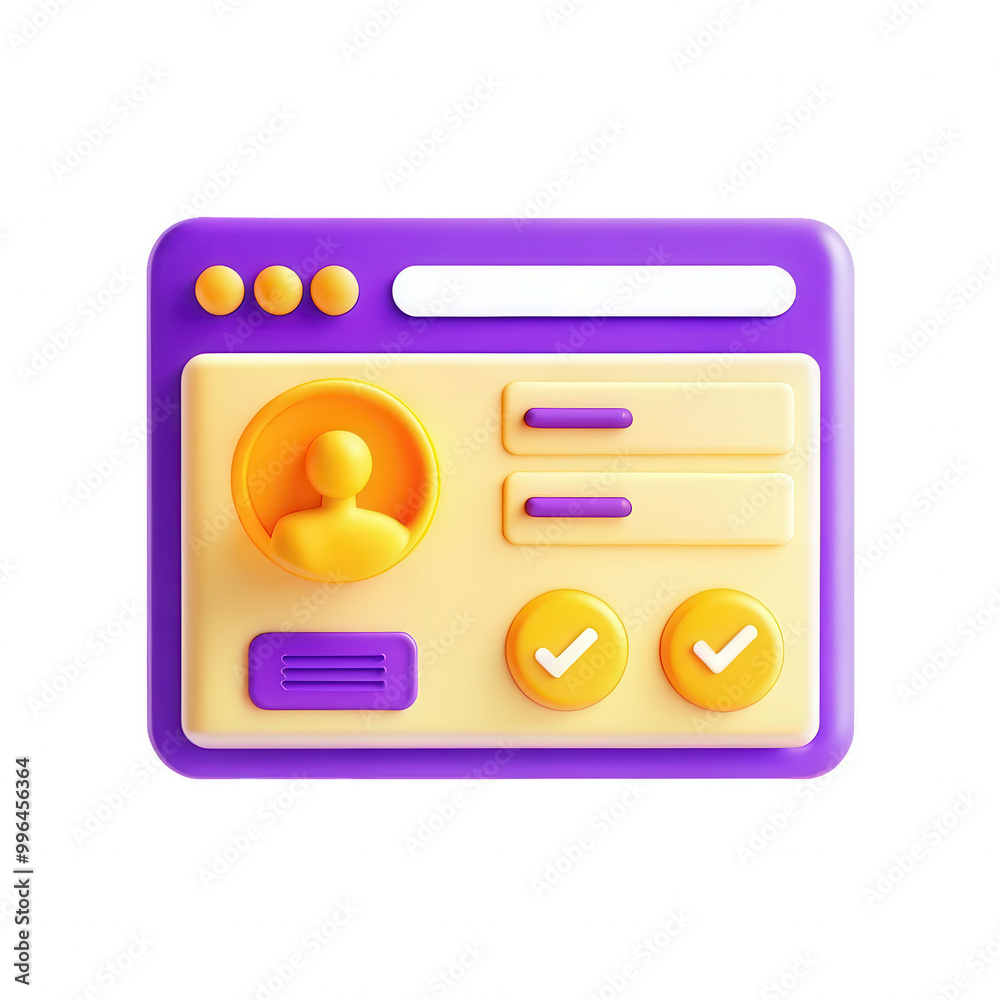 A modern 3D colorful user interface design featuring a profile icon ...