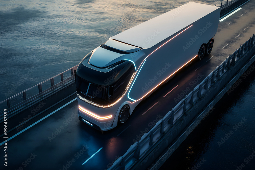 Autonomous futuristic truck on the road, an Autonomous truck with ...