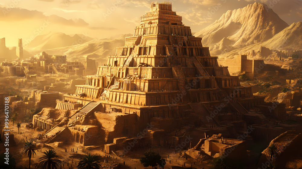 Ancient city of babylon with iconic tower of babel biblical story of ...