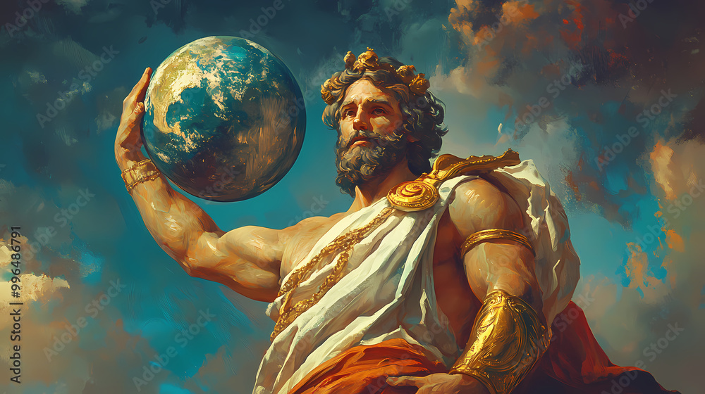 Atlas, the titan, holds the celestial globe, gods, god of the greek ...