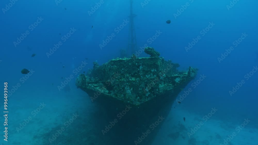 A descending shot over the bow of the Stella Maru wreck, an iconic ...