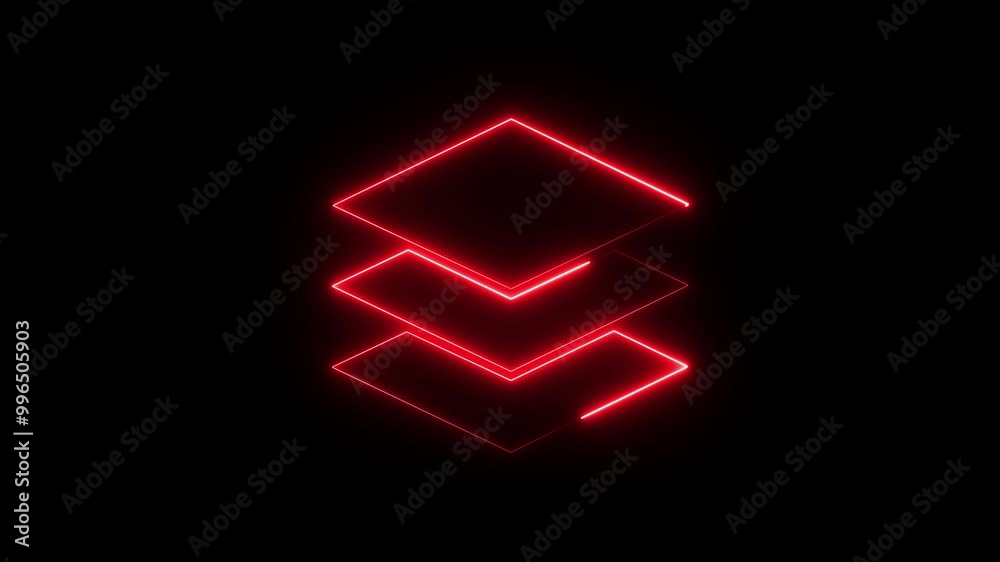 Animated neon layers icon. Organized elements line animation. Neon ...