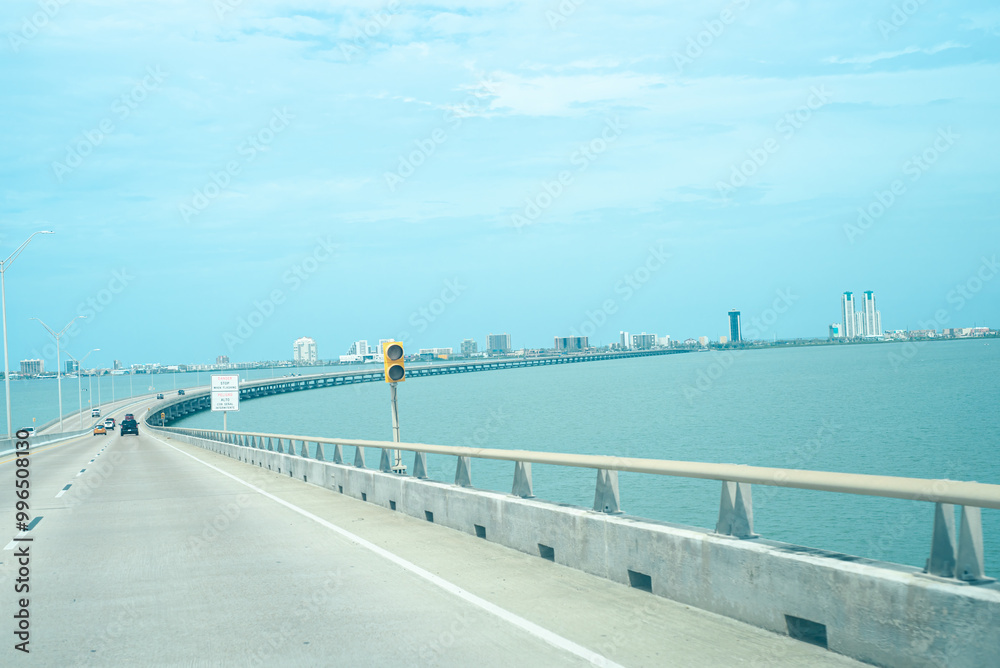 Traffic light over The Queen Isabella Memorial Bridge or Queen Isabella ...