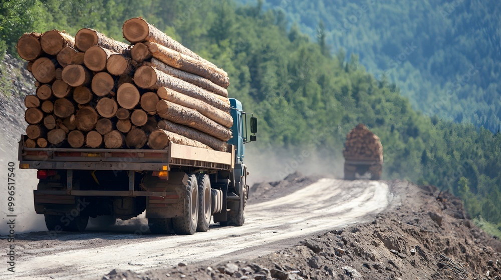 Deforestation and Habitat Loss - Logging Trucks Transporting Timber ...
