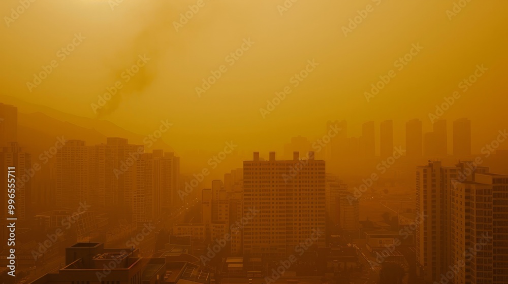 Yellow dust pm.10 warnings in korea, the air pollution from sand storm ...
