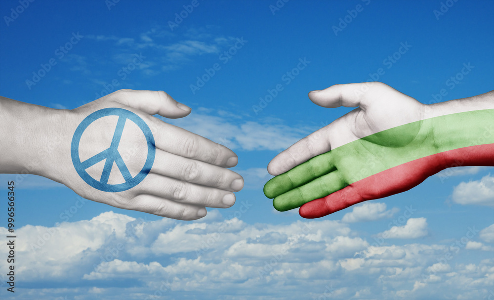 Bulgaria and Peace Sign country handshaking with flags, consensus ...