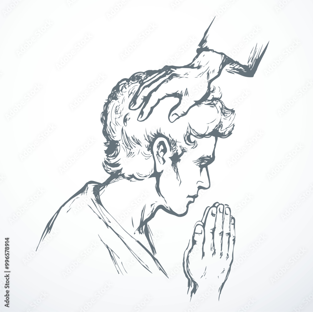 Prayer of blessing and laying on of hands. Vector drawing vector de ...
