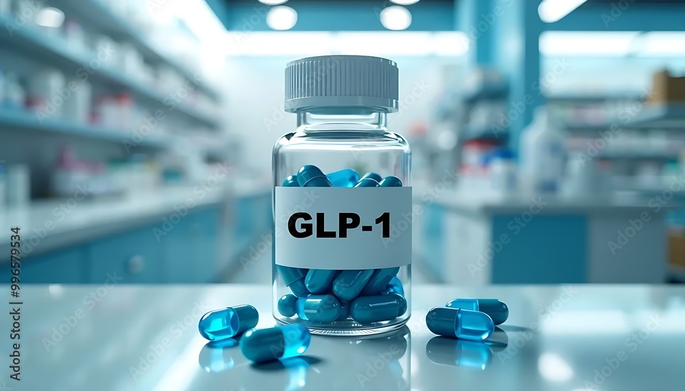 Bottle Labeled GLP-1 in a Modern Laboratory Symbolizing Medical ...