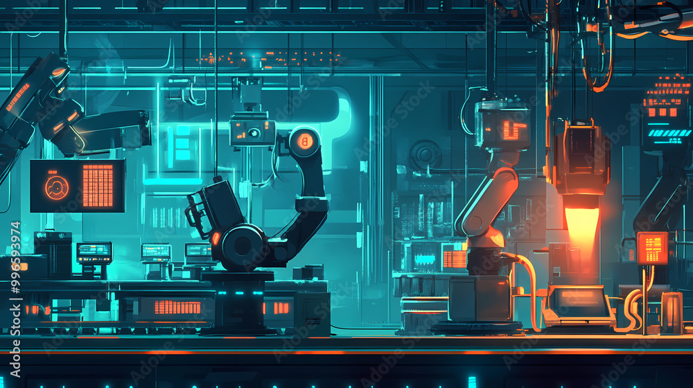 Smart factory for fourth industrial revolution with icon graphic ...