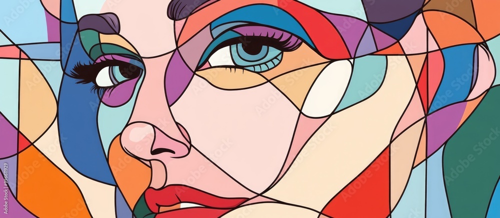 Girl s face depicted in a fundamental cubism outline design Stock ...