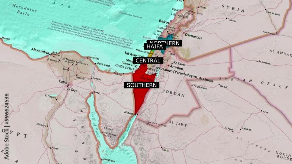 Israel map highlighting important cities. Map of Israel provinces Stock ...