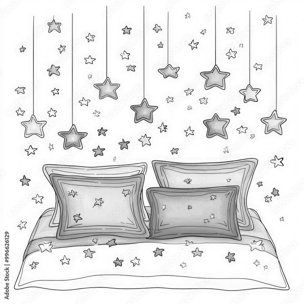 A colorful dreamland with floating pillows, coloring page for kids ...