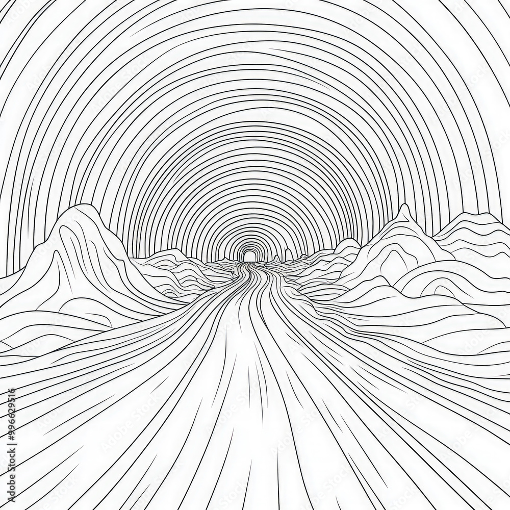 A magical journey through a rainbow tunnel, coloring page for kids ...