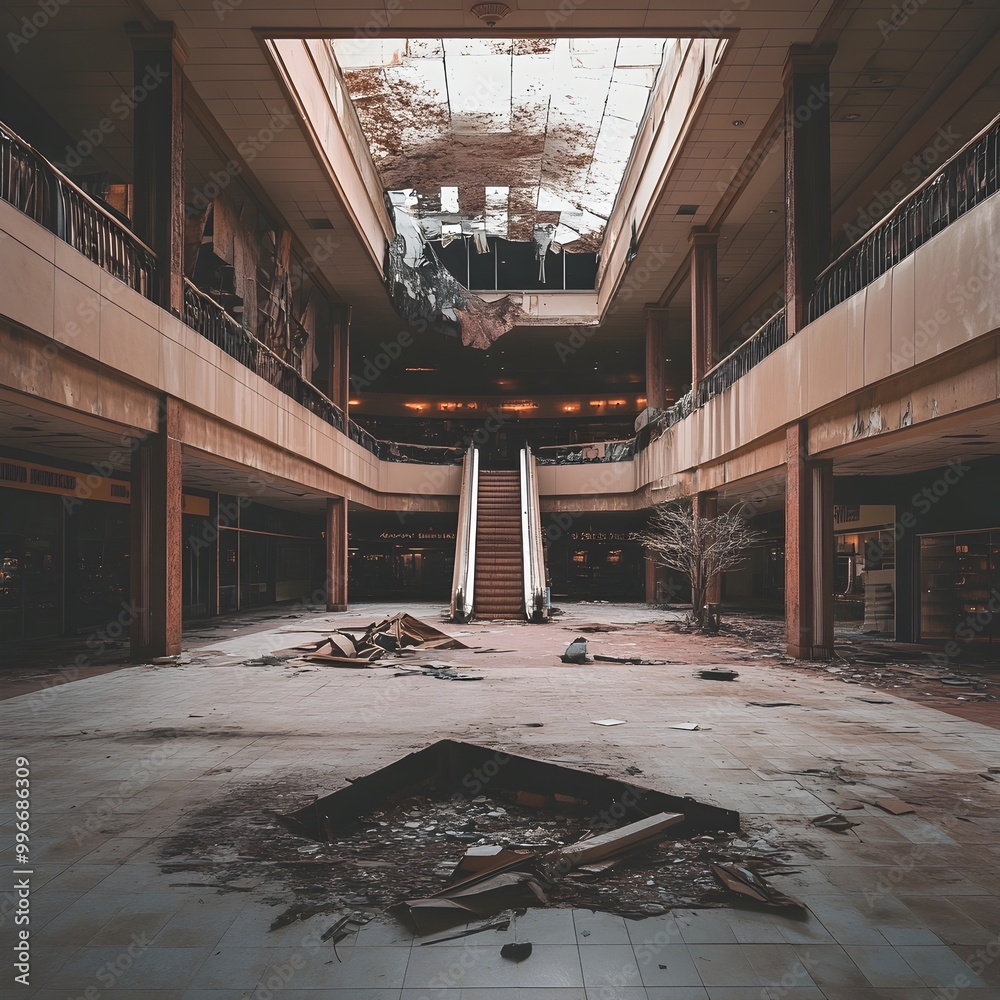 Bleak consumerist wasteland Eerie desaturated landscape of abandoned ...